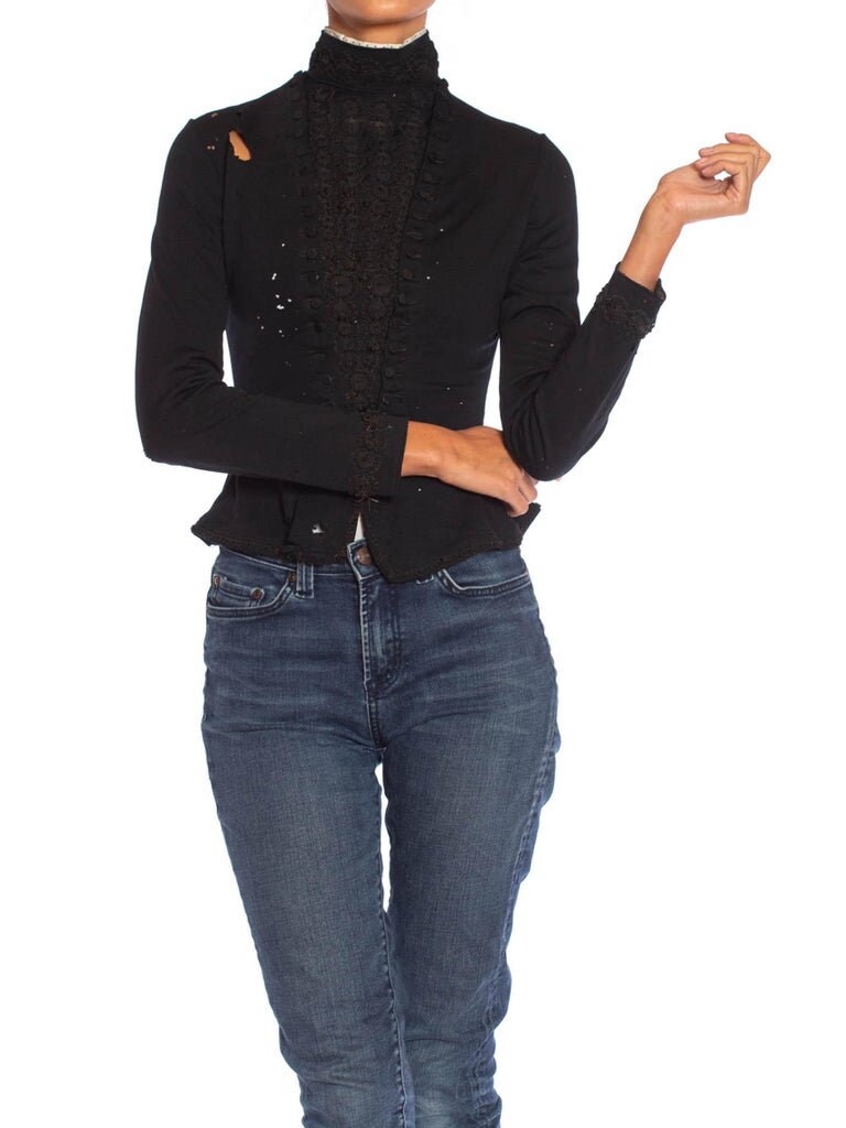 Victorian Black Wool Blend Knit Beautifully Tattered Embroidered 1880S ...