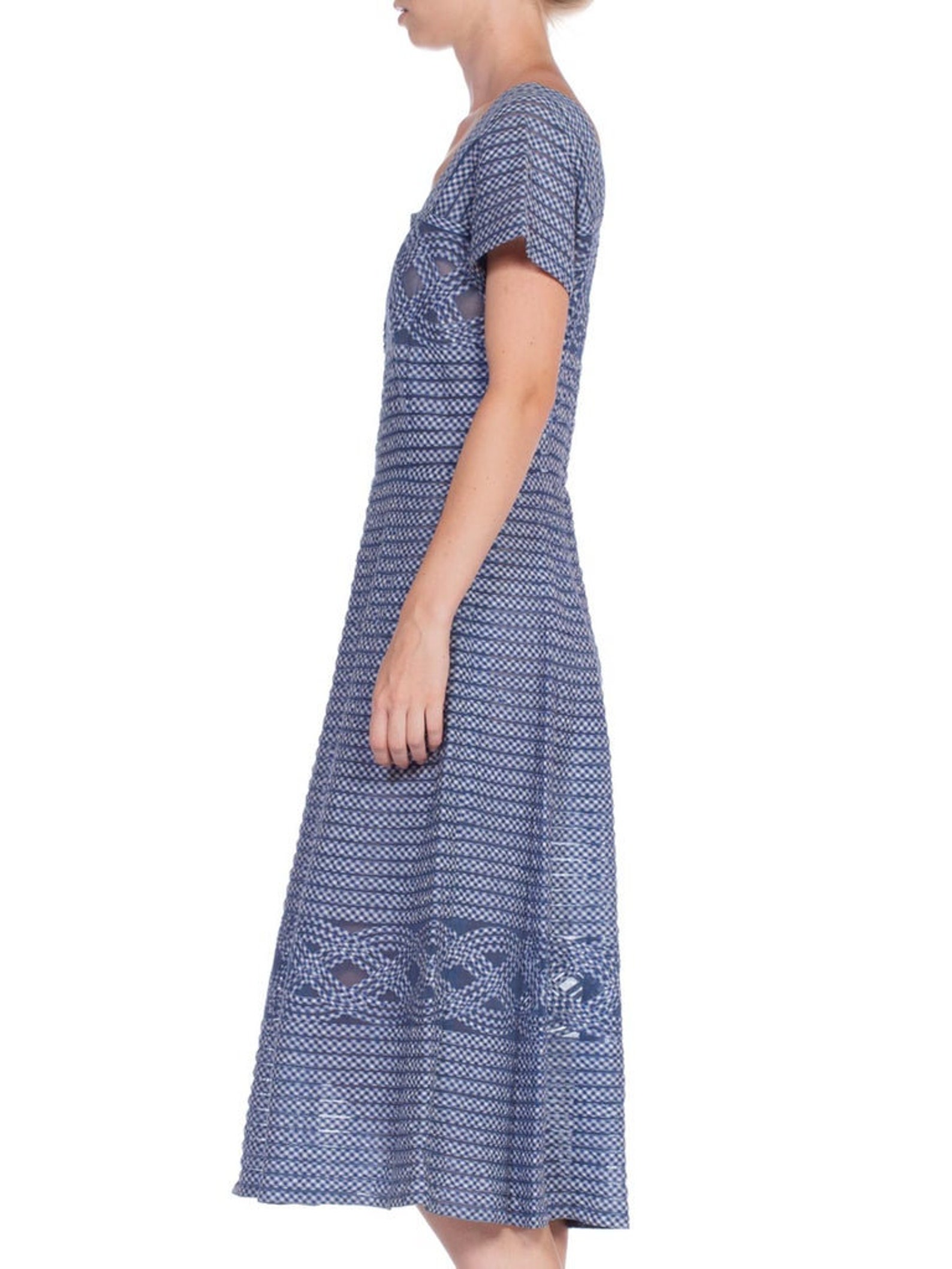 1950S KRAMER ORIGINAL Blue & White Cotton Gingham Appliqué on Net Fit ...