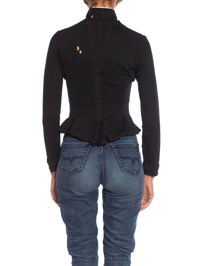 Victorian Black Wool Blend Knit Beautifully Tattered Embroidered 1880S ...