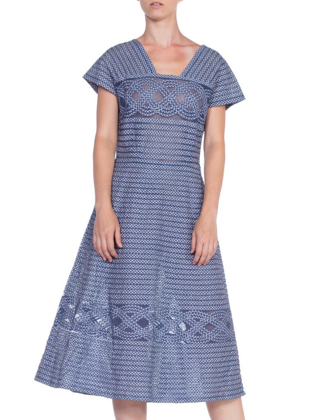 1950S KRAMER ORIGINAL Blue & White Cotton Gingham Appliqué on Net Fit ...