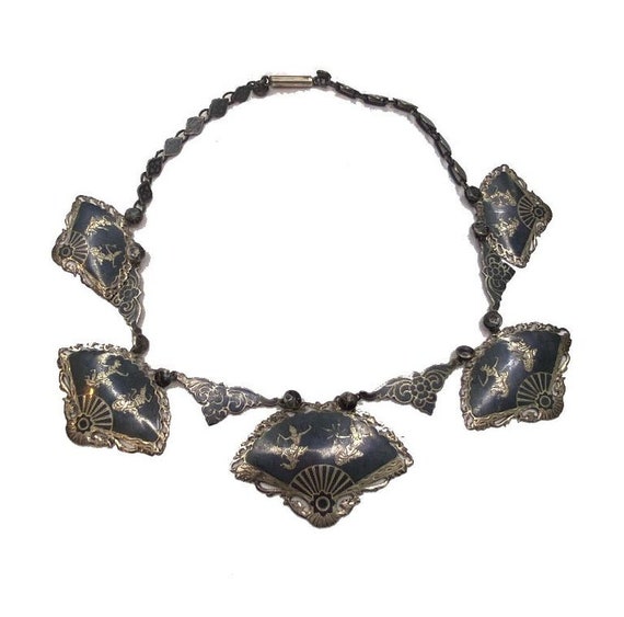 1950S Sterling Silver Siam Dancer Fan Necklace - Gem