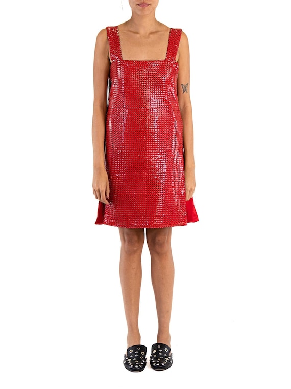 1960S Red Rare Metal Mesh Mod Dress - Gem