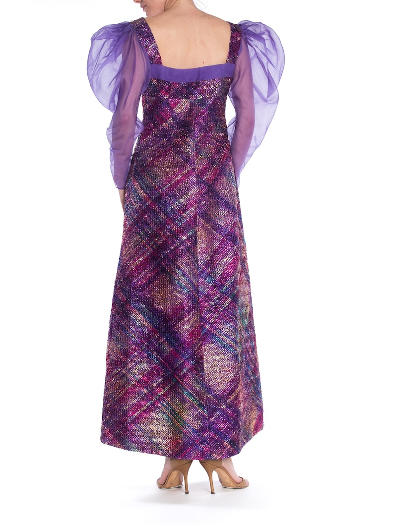 1970S Pink & Purple Silk Poof Sleeve Organza Metallic Foil Embroidered ...