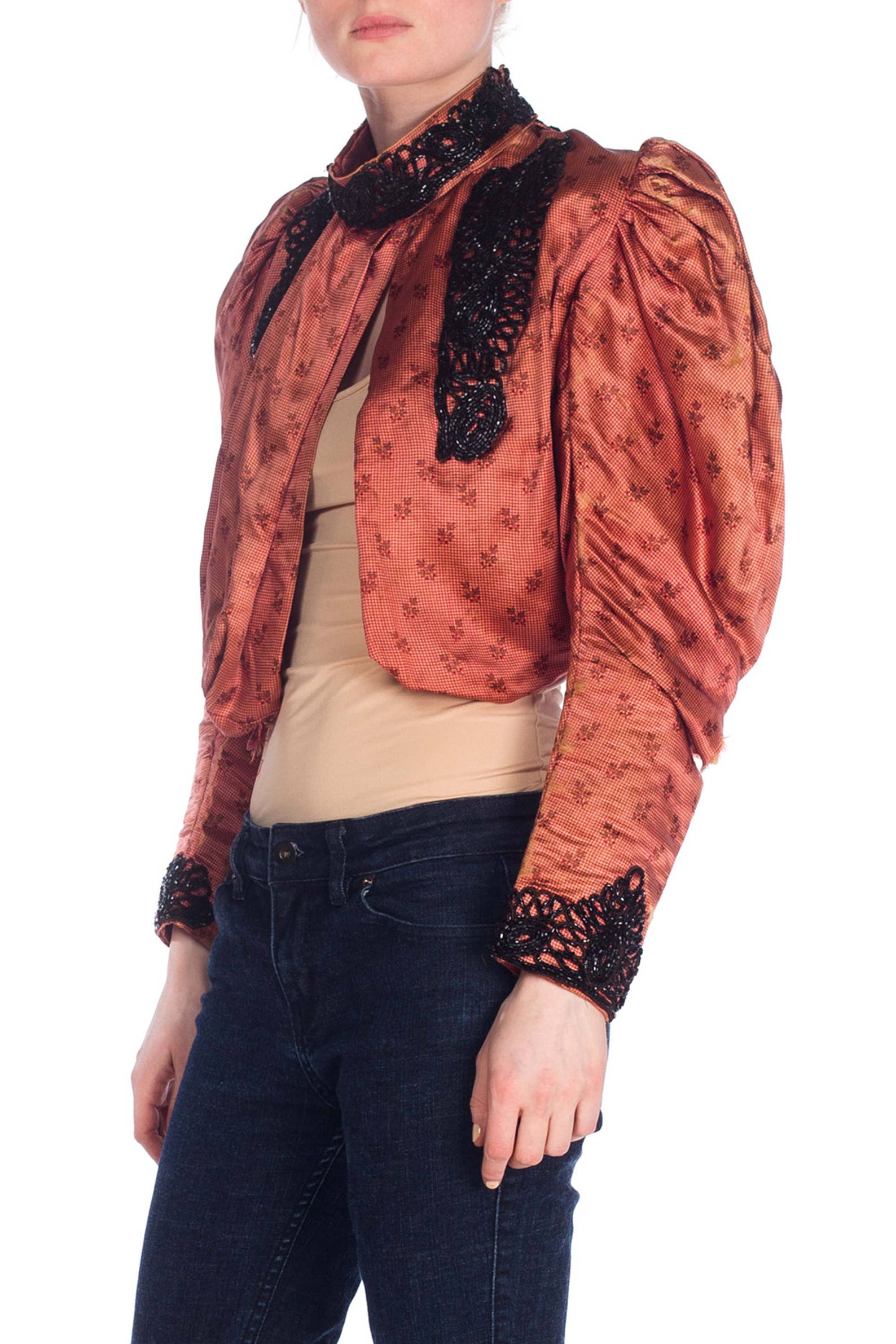 Victorian Brick Red Printed Silk & Cotton Satin 1890S Jacket - Etsy