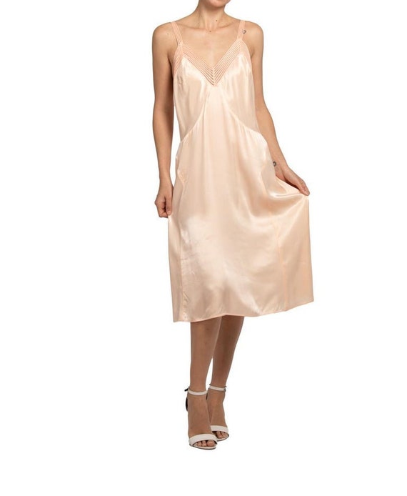 1930S Blush Pink Bias Cut Rayon Slip With Pieced Stri… - Gem