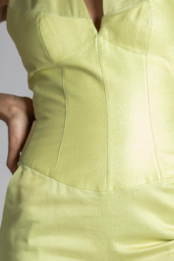 1990S THIERRY MUGLER Mint Green Metallic Silk Jumpsuit - Gem