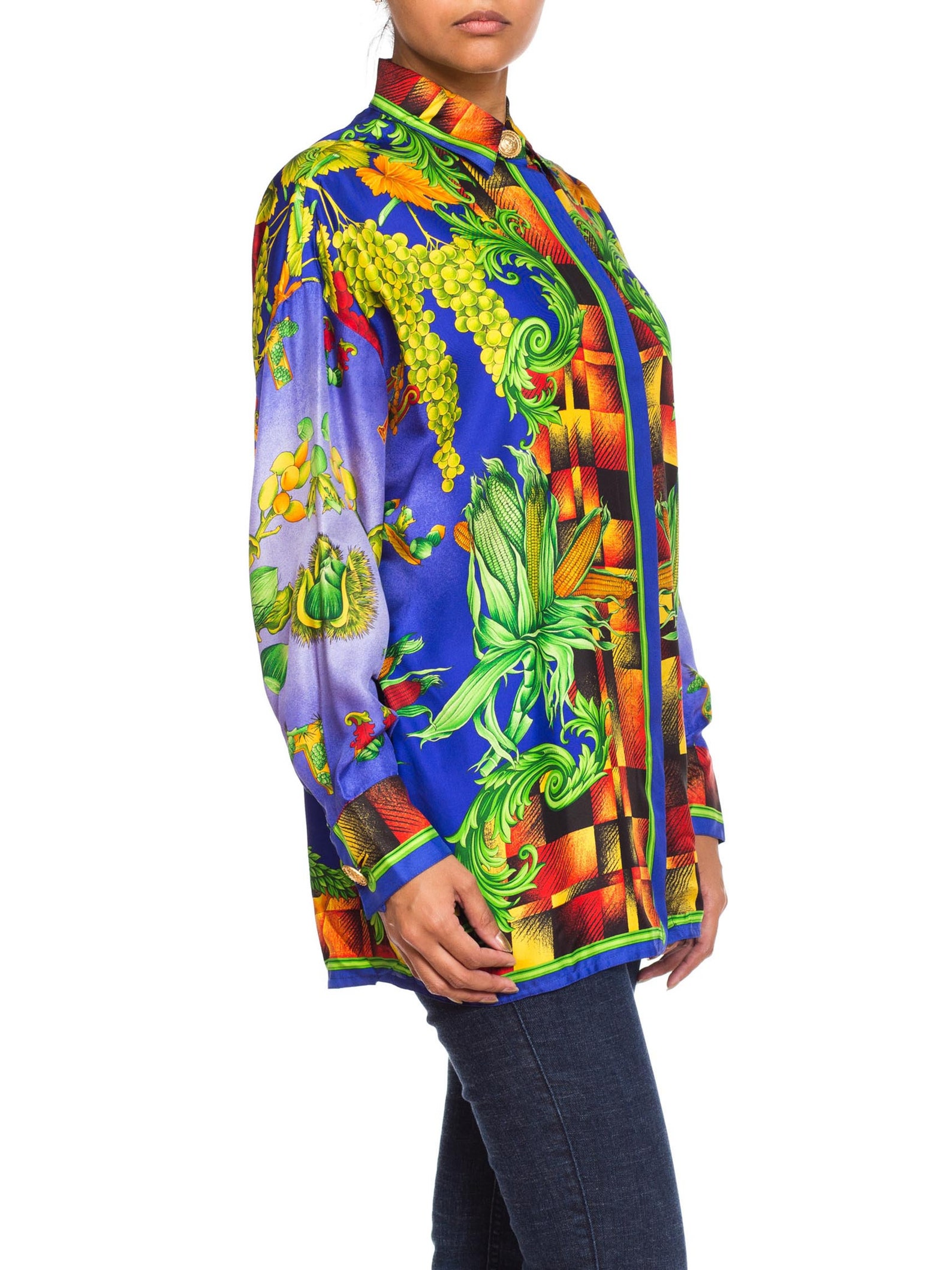 1990S GIANNI VERSACE Silk "autumn Nature" Baroque Printed Shirt Sz 40 ...