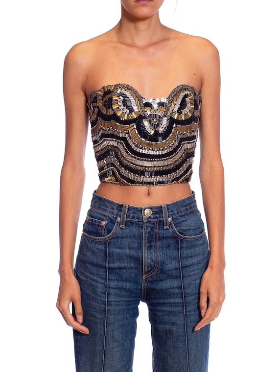 1990S GIANNI VERSACE ATELIER Black, Silver Gold Bead… - Gem