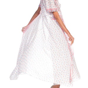 1930S Pink & Blue Floral Cotton Voile Bias Cut Negligee Slip Dress Robe ...