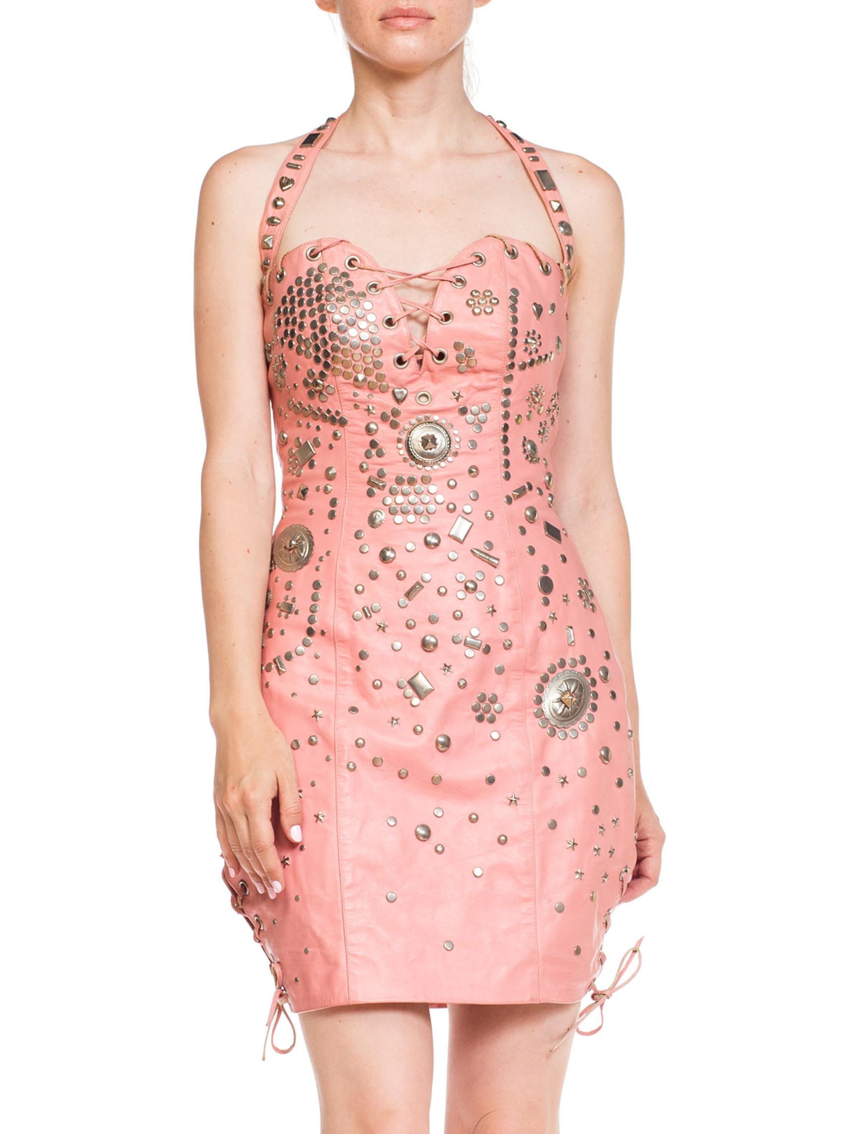 1980S Studded Pink Leather Rocker Chick Dress - Etsy