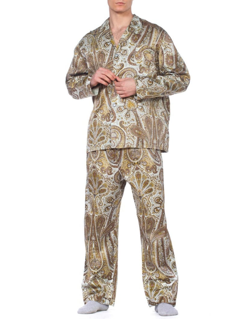 1970S Paisley Cotton Backed Rayon Satin Pajamas Set - Etsy