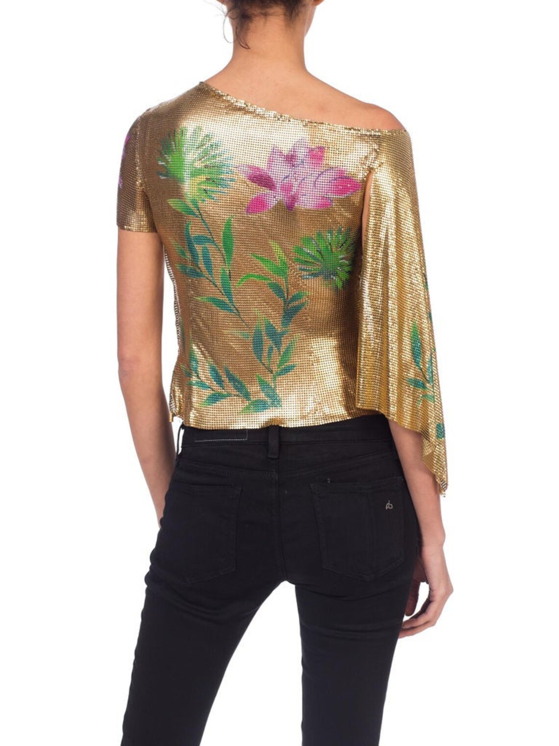 2000S GIANNI VERSACE Jlo Collection Tropical Gold Metal Mesh One Sleeve ...