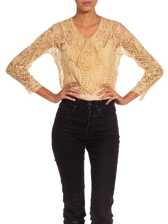 Victorian Cream Battenberg Lace Top With Long Sleeves… - Gem