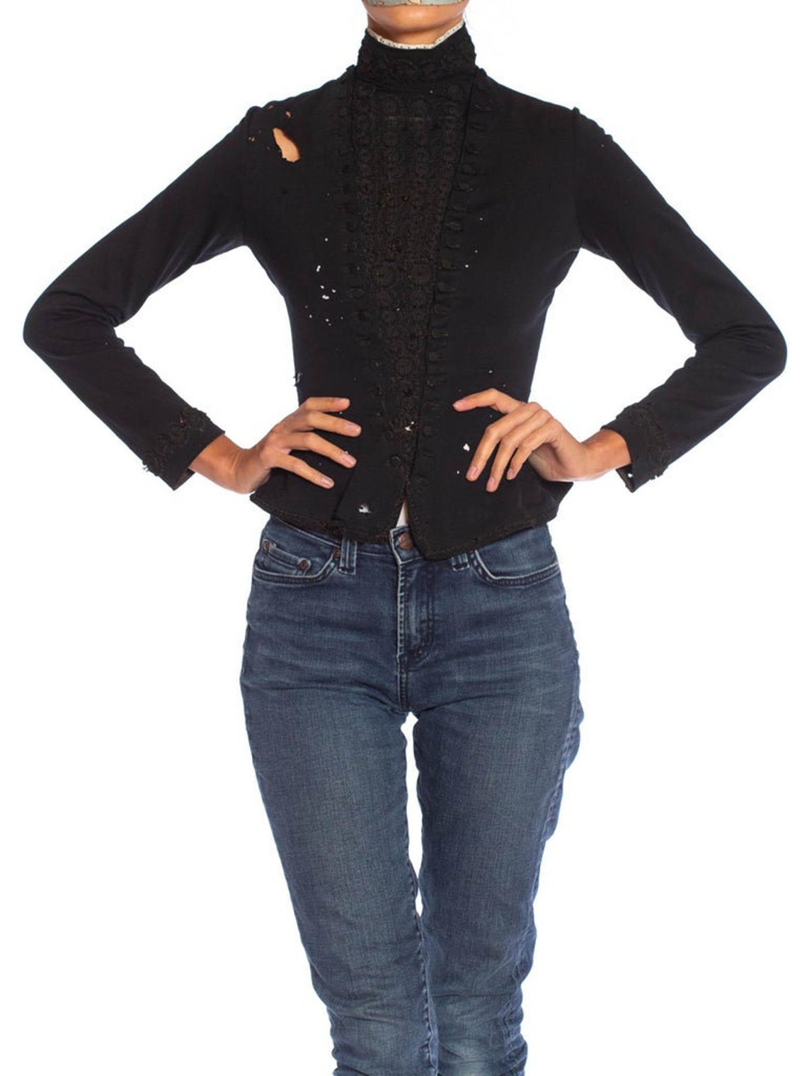 Victorian Black Wool Blend Knit Beautifully Tattered Embroidered 1880S ...