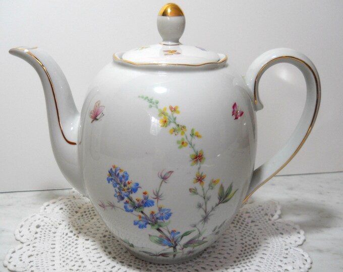 Bavaria Teapot With Wildflowers, Butterflies and Gold Trim China Coffee ...