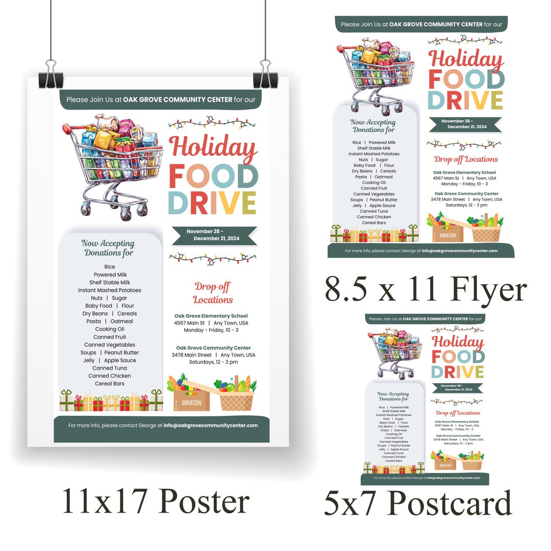 Community Food Drive Flyer Template - Editable in Canva - Charity Event ...