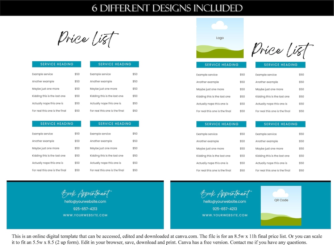 6 Price List Templates, Editable in Canva - Professional Editable ...