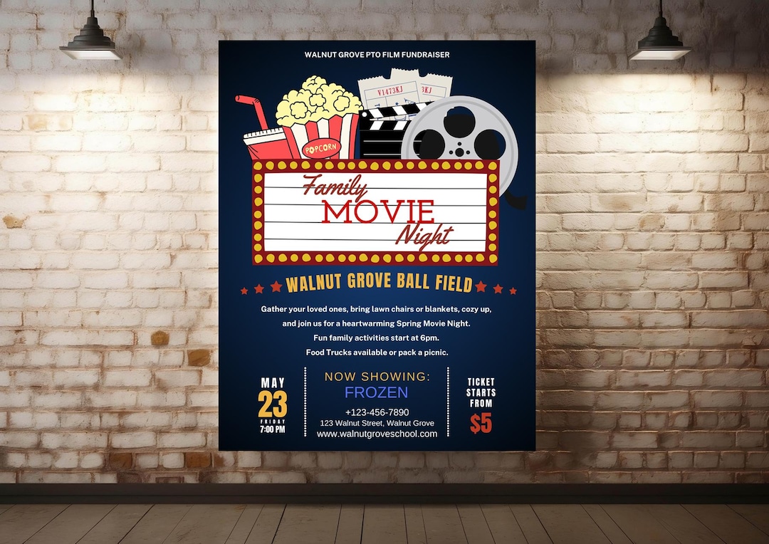 Movie Night Fundraiser Flyer, PTA/PTO Event, School Church Community ...