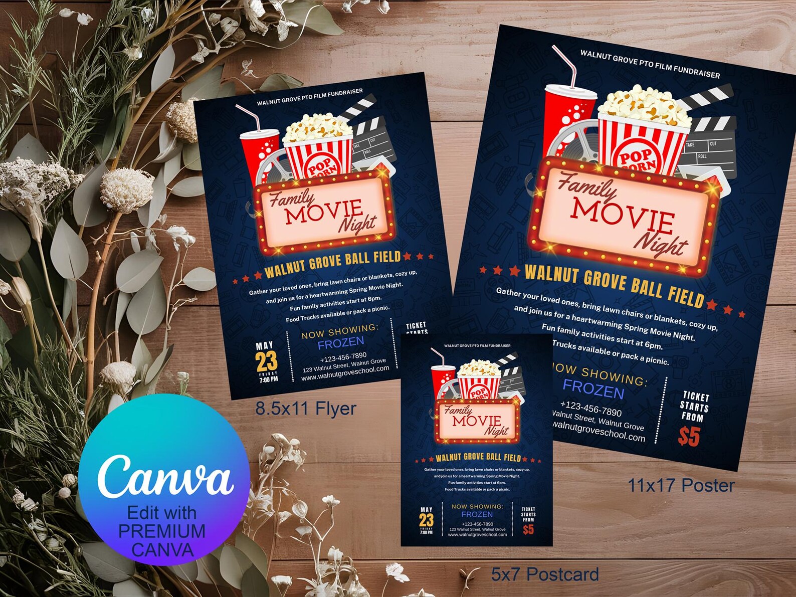 Movie Night Fundraiser Flyer, Postcard and Poster, Editable in PREMIUM ...