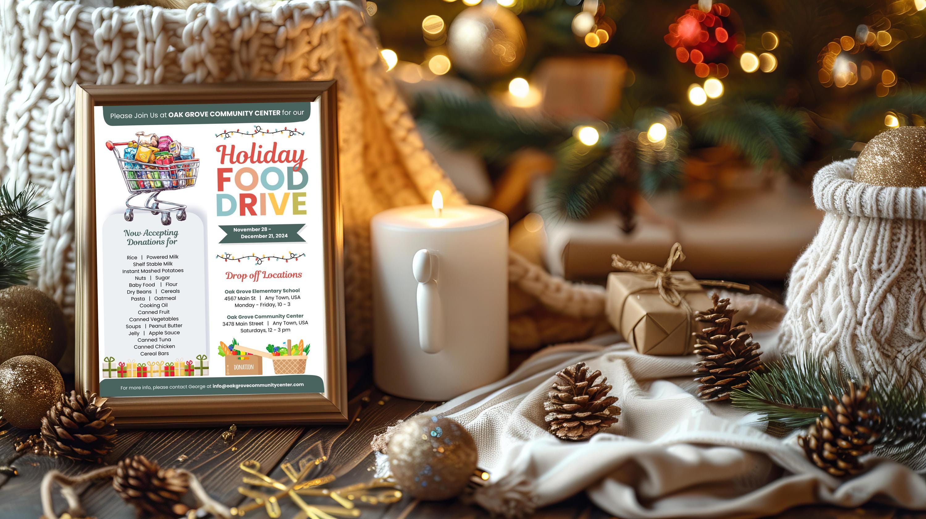 Community Food Drive Flyer Template - Editable in Canva - Charity Event ...