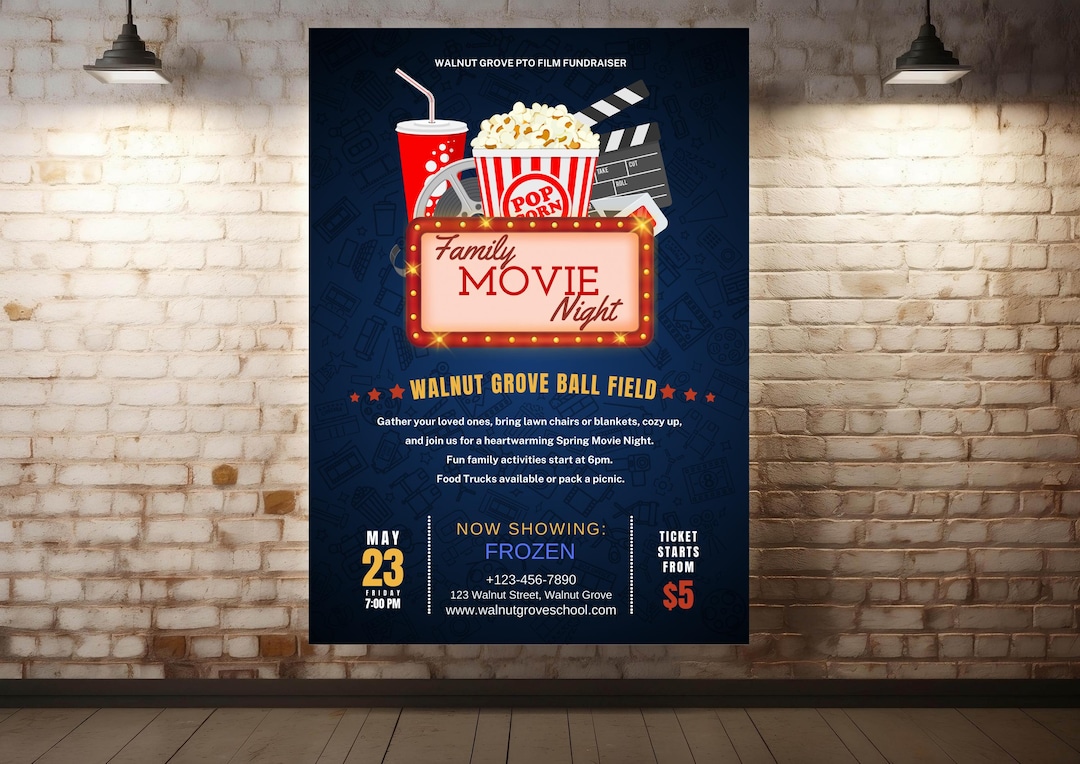 Movie Night Fundraiser Flyer, Postcard and Poster, Editable in PREMIUM ...