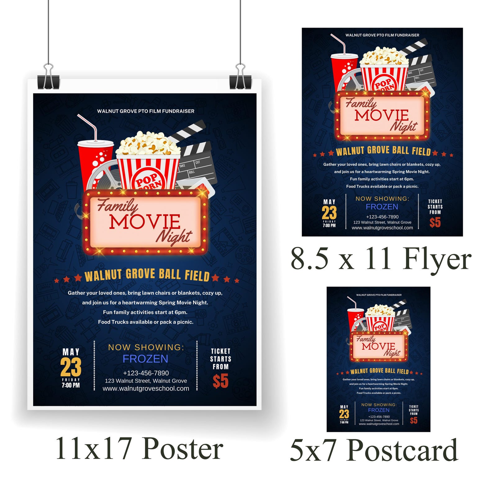 Movie Night Fundraiser Flyer, Postcard and Poster, Editable in PREMIUM ...