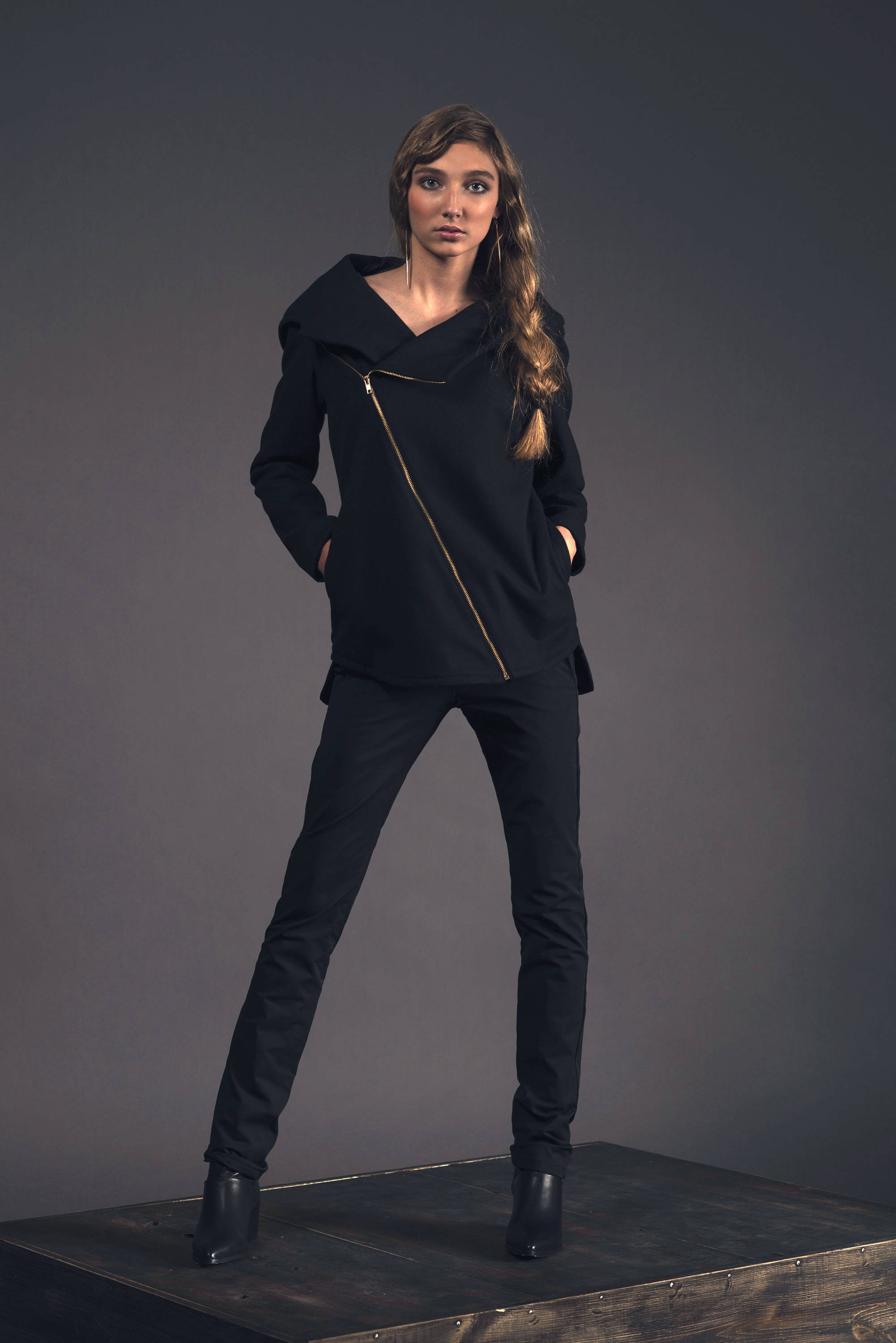 Cross Zip Jacket, Hooded Jacket, Asymmetrical Jacket, Black Coat ...