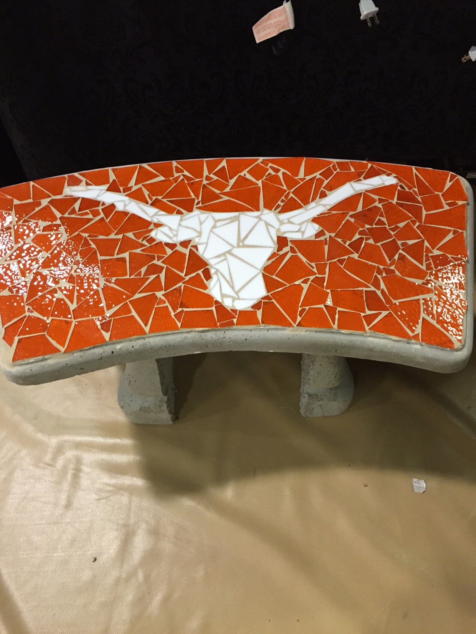 Custom Texas Flag Concrete Bench With Stained Glass Mosaic Top - NO ...