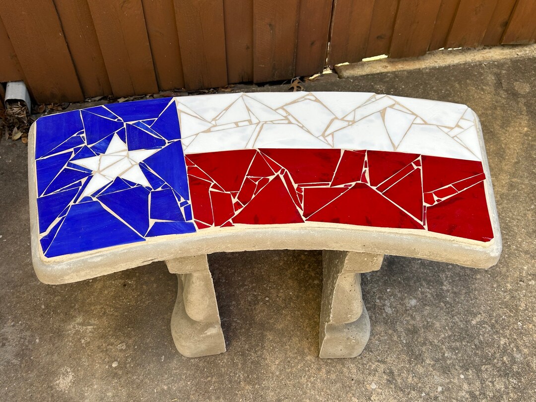 Custom Texas Flag Concrete Bench With Stained Glass Mosaic Top - NO ...