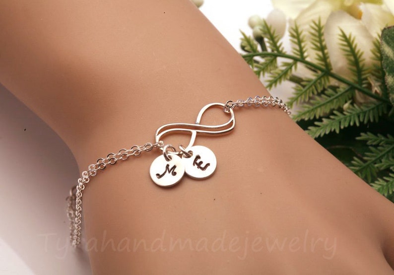 Infinity initial braceletdouble infinity bracelethand | Etsy