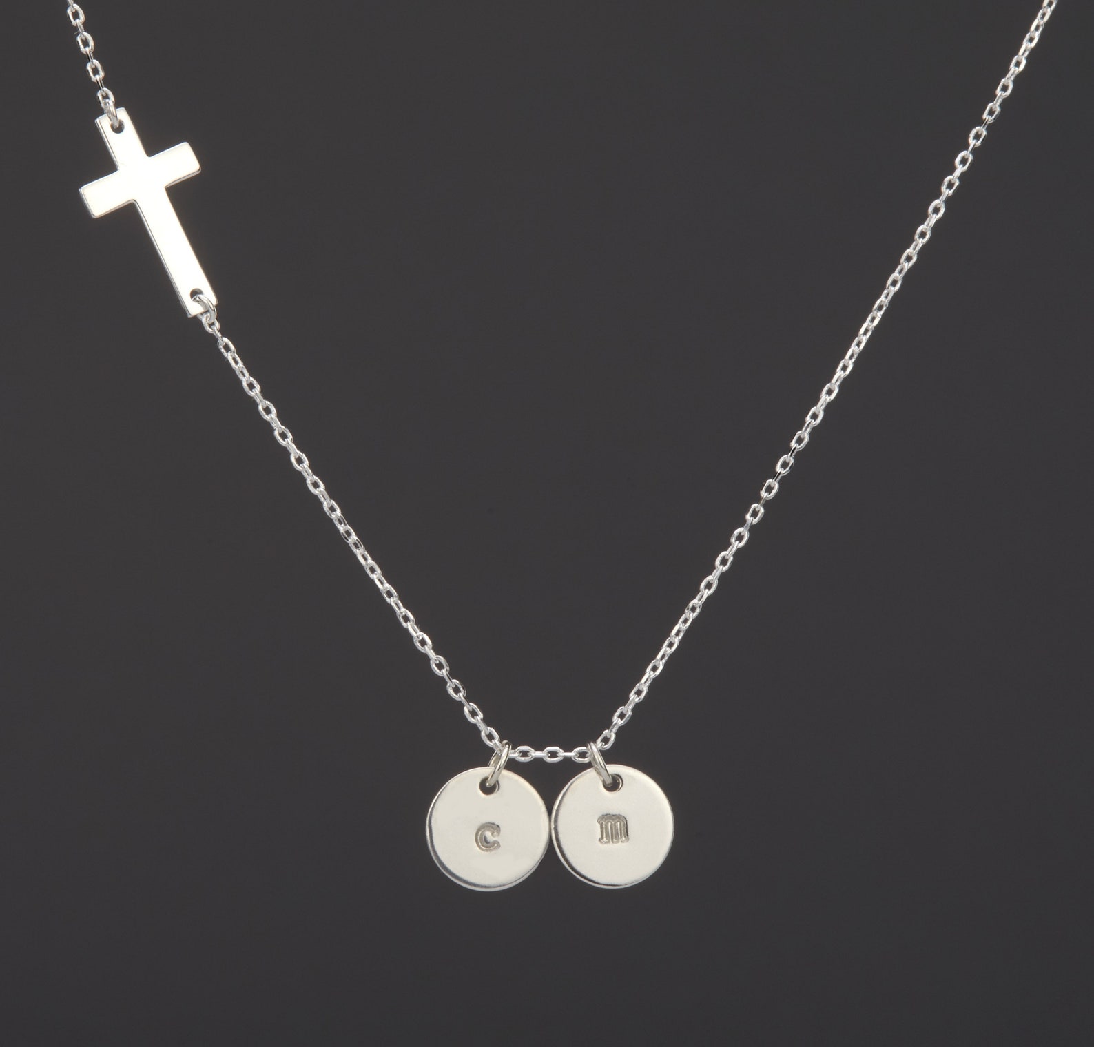 Sideways Cross Necklace,initial Necklace,monogram Necklace,hand Stamped ...