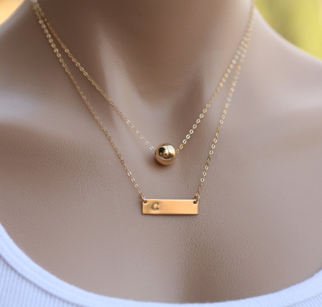 Personalized Gold Nameplate Bar Karma Ball Necklace Bar Ball - Etsy