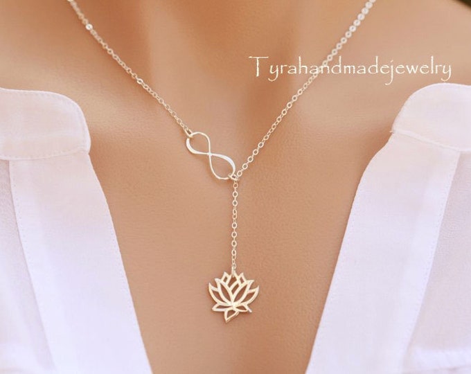 Infinity Lotus Lariat Necklace, Sterling Silver Lariat Necklace, Silver ...
