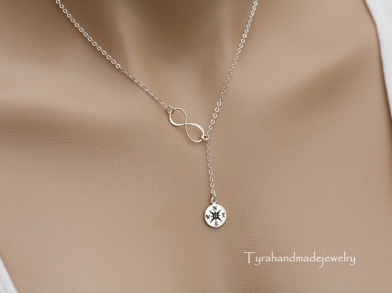 Sterling Silver Infinity Compass Lariat Y Necklacefollow Your - Etsy