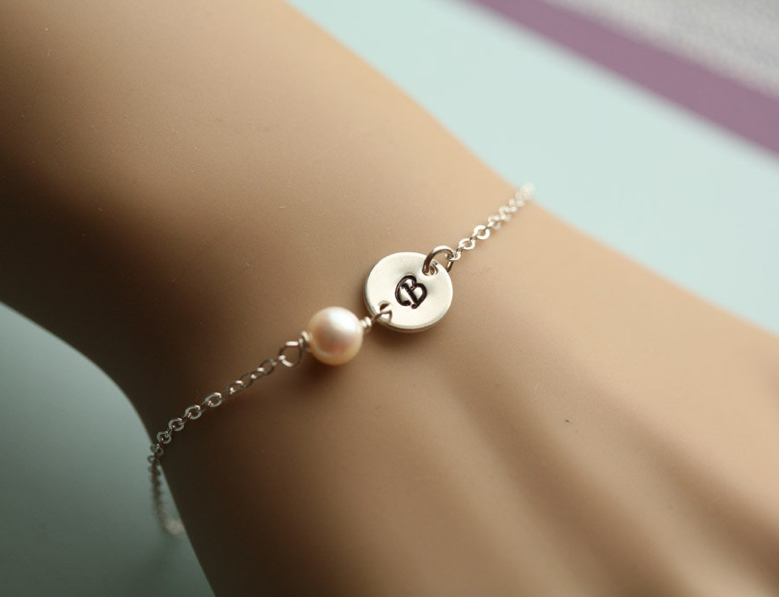 Personalized Initial Bracelet,pearl Bracelet,custom Font Monogram ...