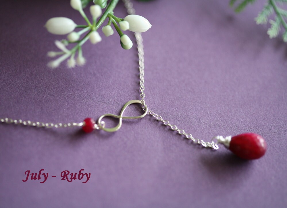 Personalized Infinity Necklacejuly Ruby Birthstonemonogram - Etsy