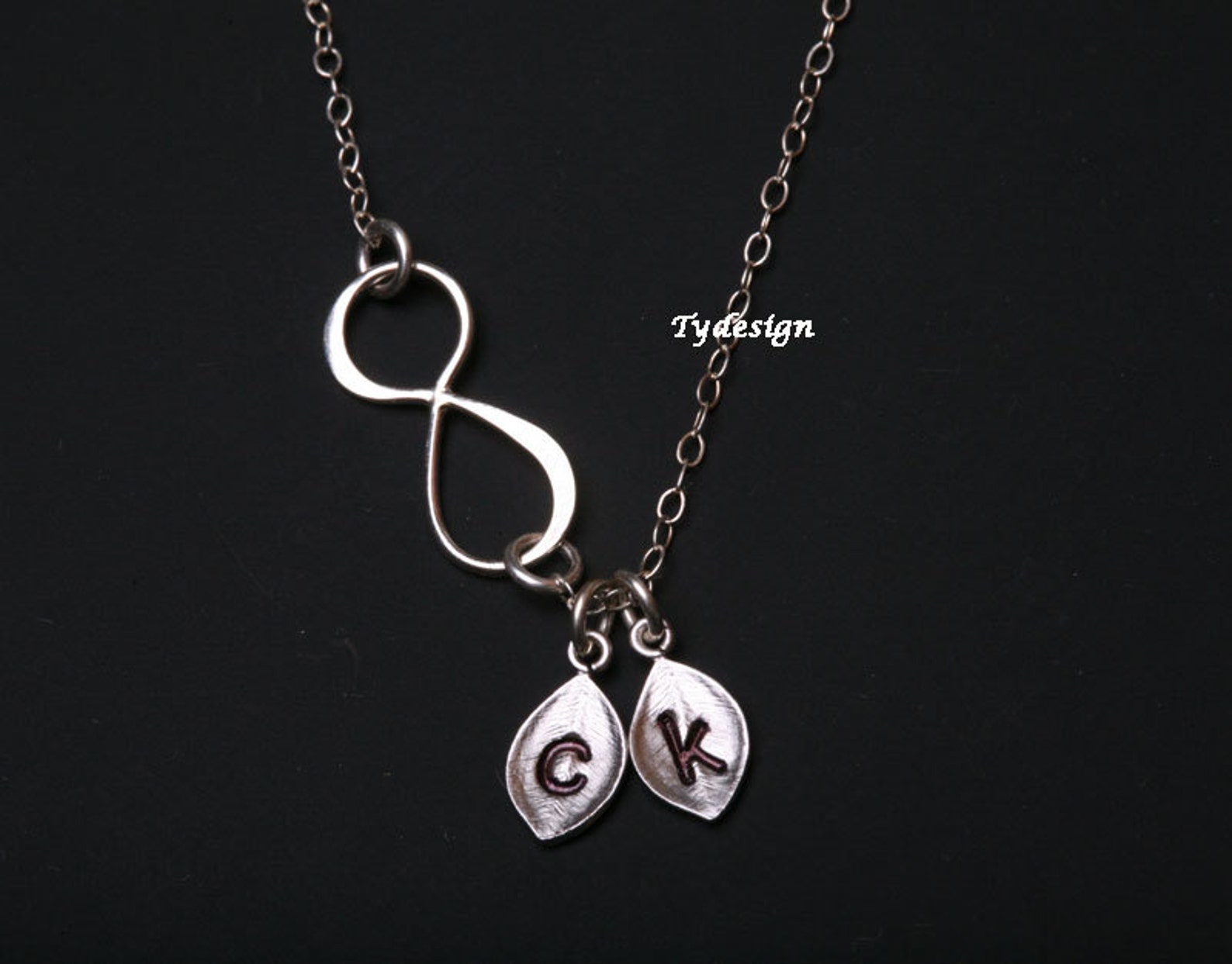 Infinity Necklace With Leaf Initial Charm,leaf Initial Necklace,couple ...