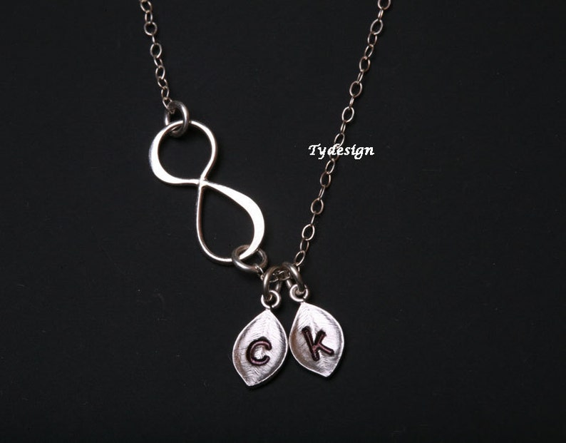 Infinity Necklace With Leaf Initial Charm,leaf Initial Necklace,couple ...