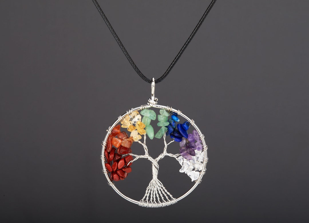 Rainbow Family Tree of Life Necklace With Stone Leavesfamily - Etsy