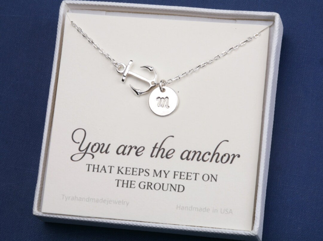 Anchor Necklace With Initial,sideways Anchor,navy Wife Gift,sailors ...