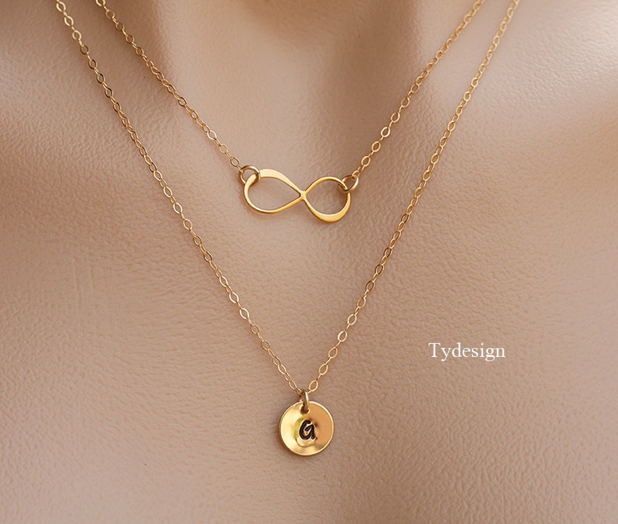 Double layered Gold infinity initial necklacepersonalized | Etsy