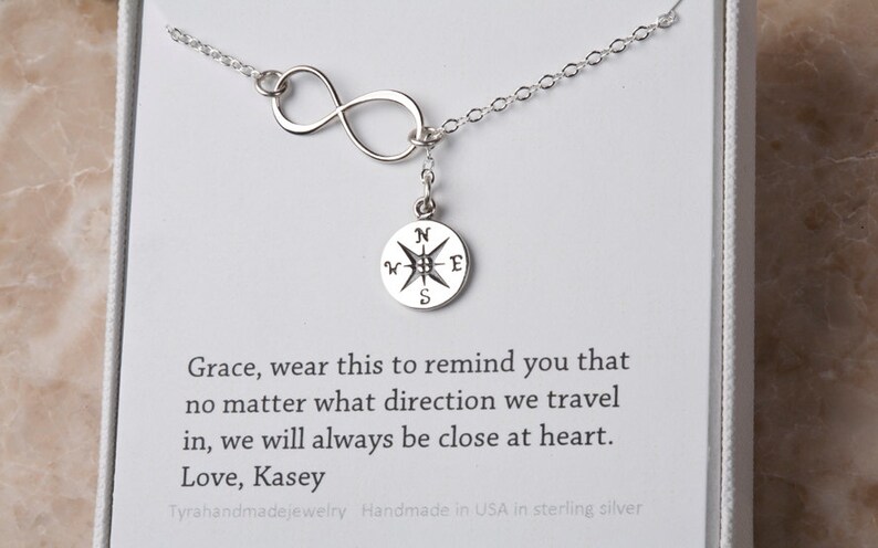Sterling Silver Infinity Compass Lariat Y Necklacefollow Your - Etsy