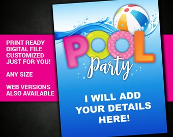 EDITABLE POOL PARTY invitation template pool party flyer pool | Etsy