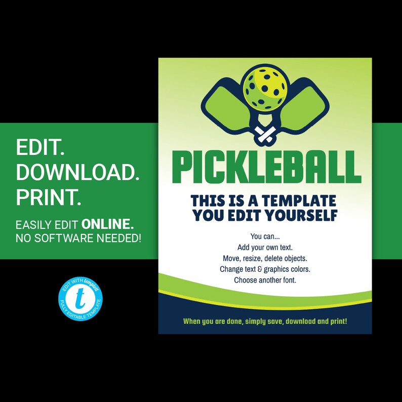 EDITABLE Pickleball Tournament Class Competition Tourney Party ...