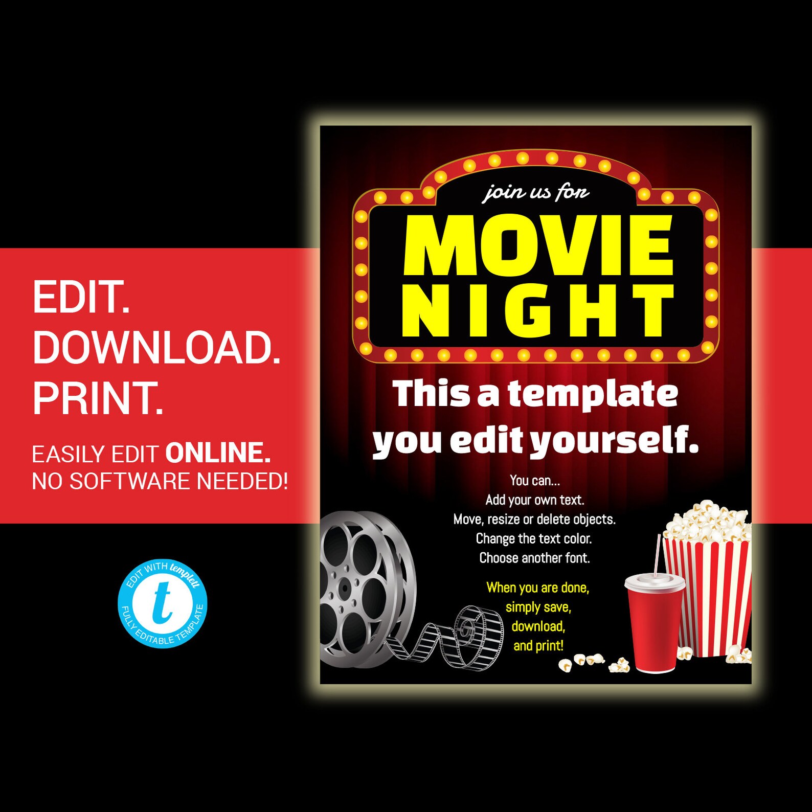 EDITABLE Movie Night Flyer Movie Night Movie Flyer Movie Night Template ...