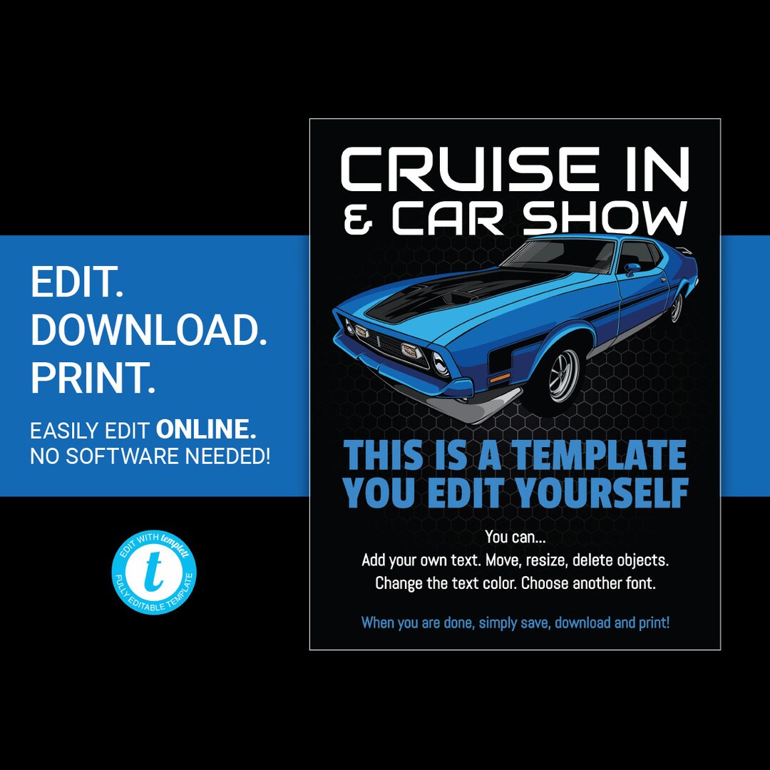 EDITABLE Cruise in Car Show Flyer Classic Car Meet up Event Poster ...