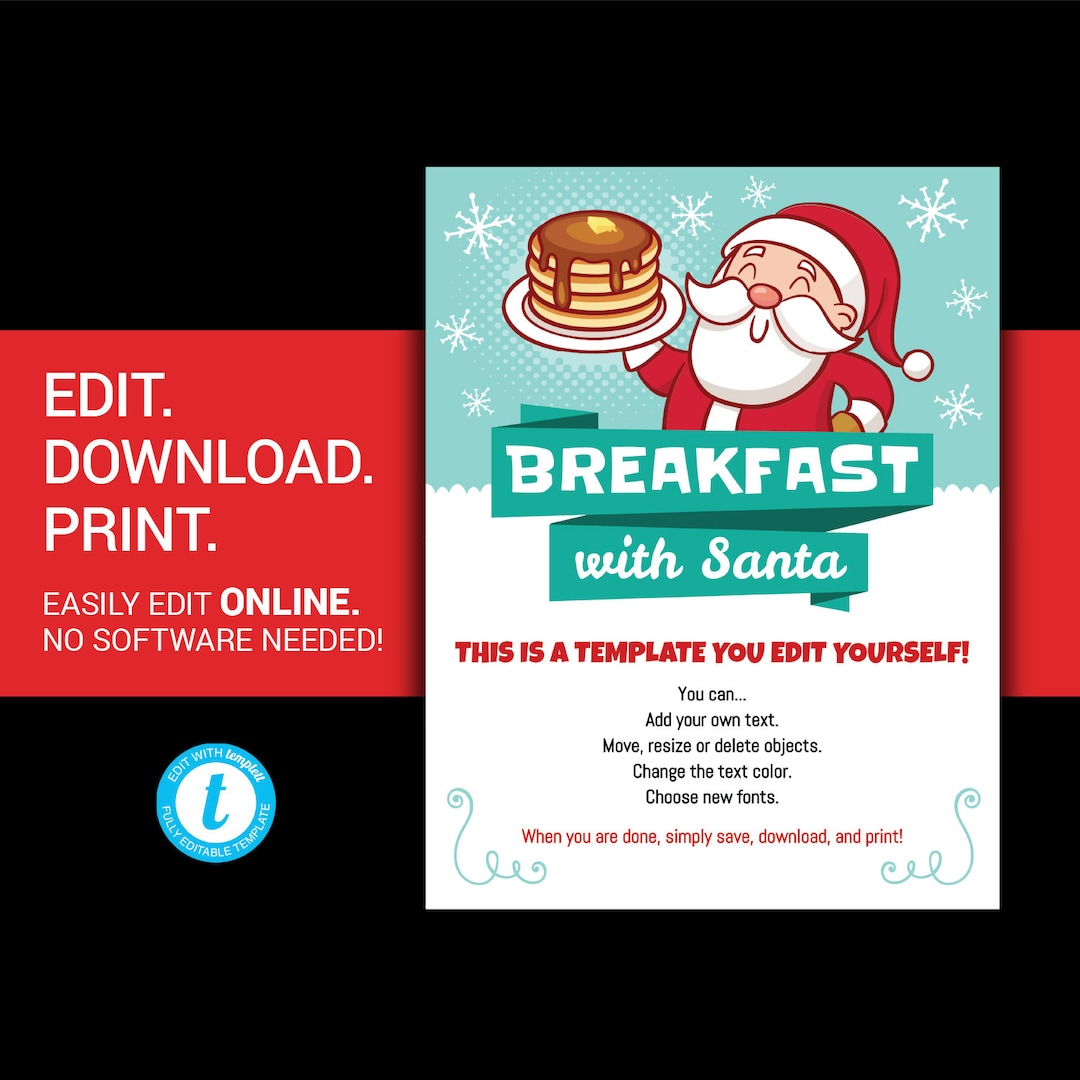 EDITABLE Breakfast With Santa Flyer Santa Breakfast Flyer Poster ...