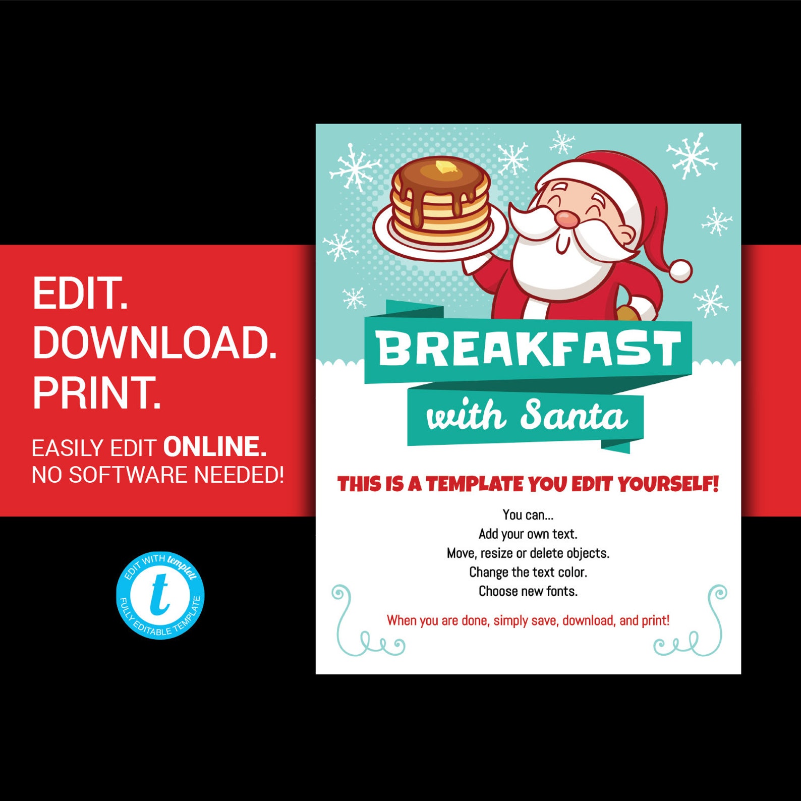 EDITABLE Breakfast With Santa Flyer Santa Breakfast Flyer Poster ...
