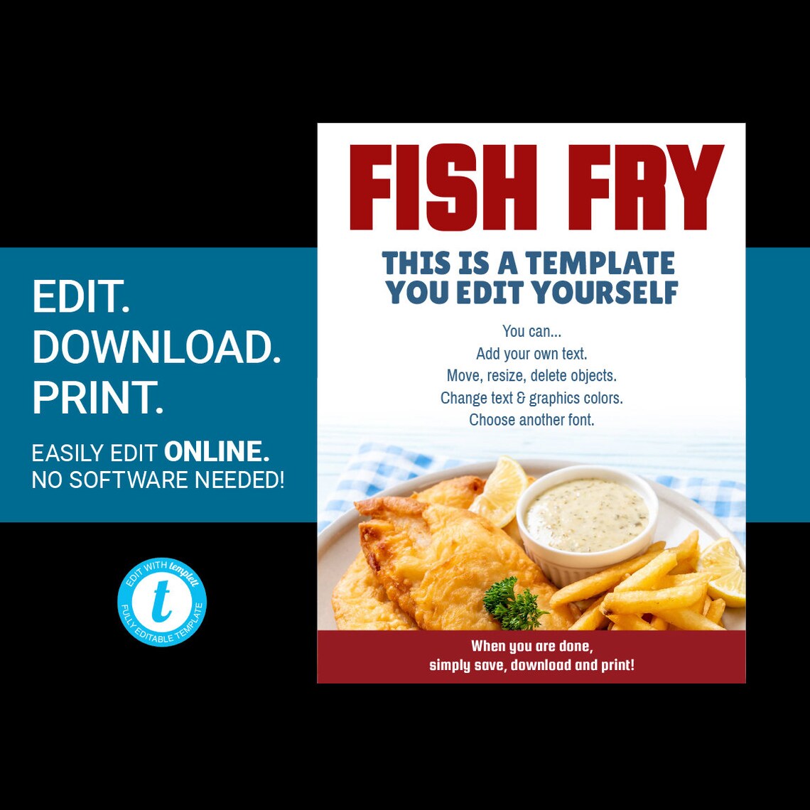 EDITABLE Fish Fry Flyer Fish Dinner Charity Fundraiser Benefit Event ...