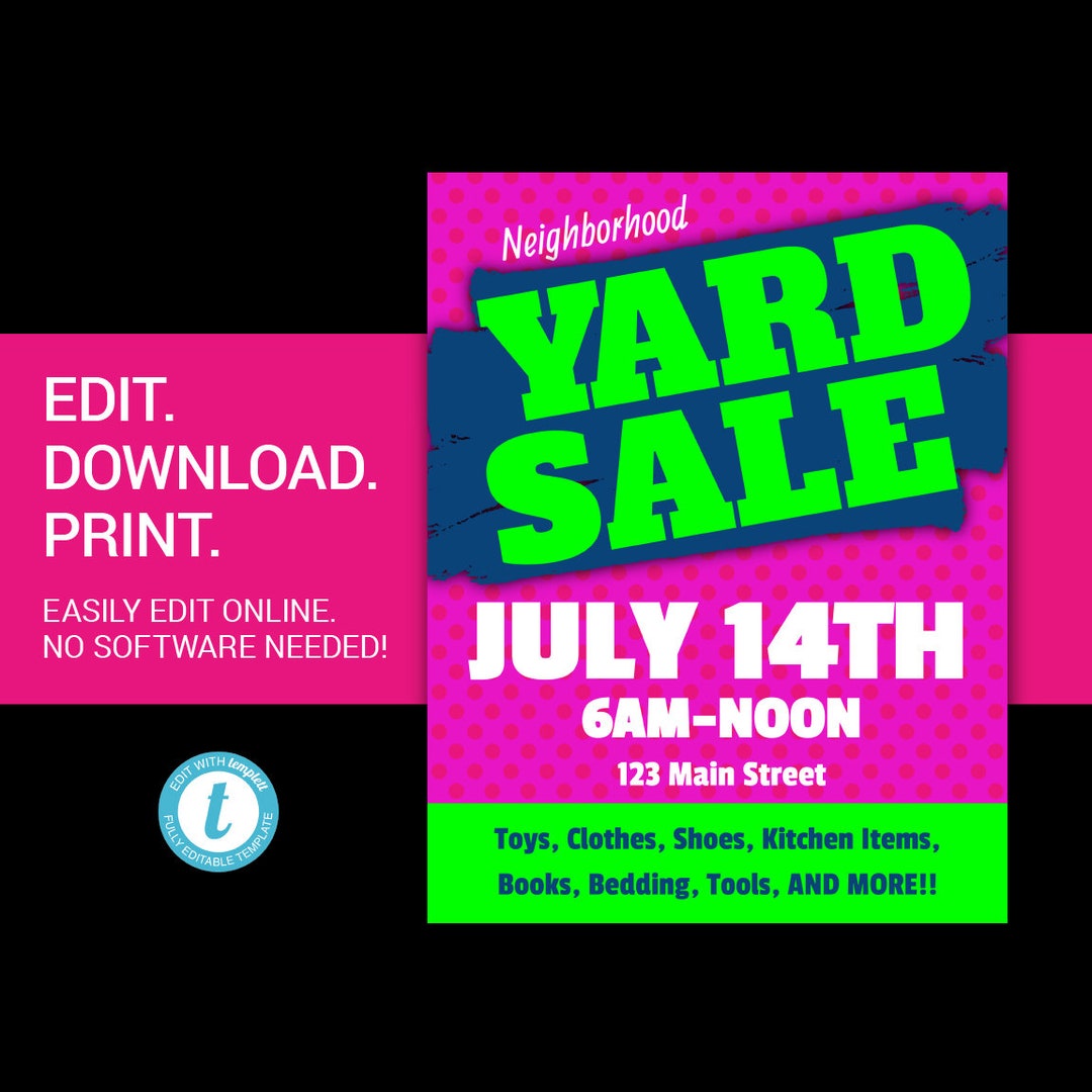 EDITABLE Yard Sale Sign Garage Sale Sign Yard Sale Flyer Yard Sale ...